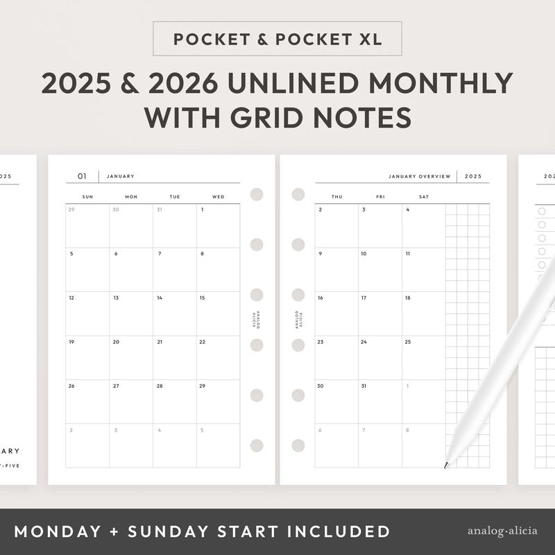 2026 Monthly Pocket Calendars - Etsy