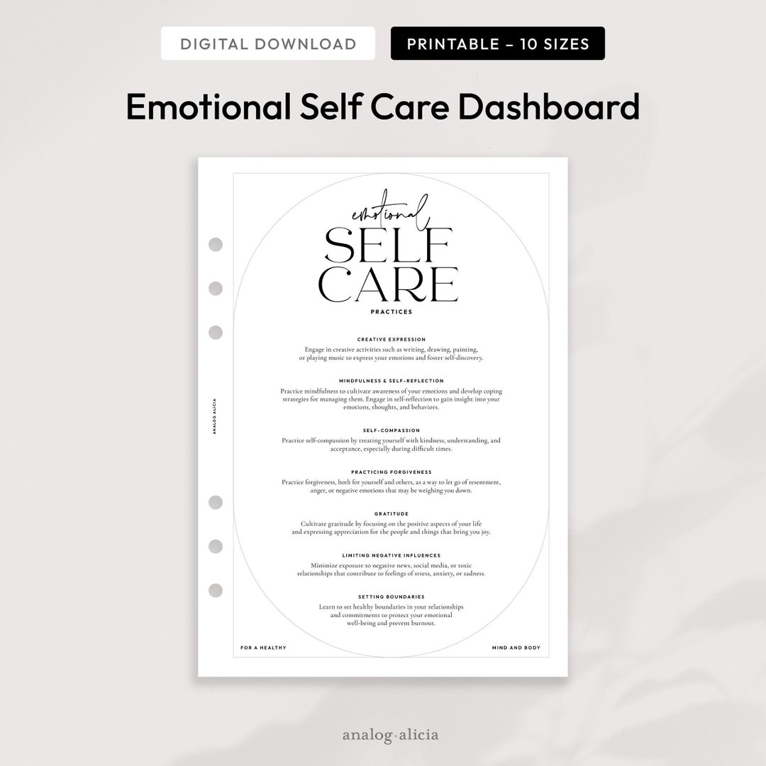 Printable "emotional Self Care" Planner Dashboard | A5, Half Letter, A6 ...