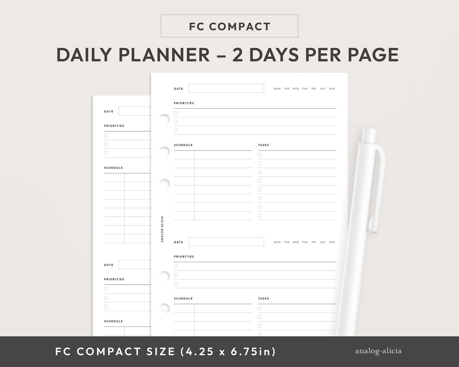 FCC 2 Days per Page Daily Printable With Schedule and Task List ...