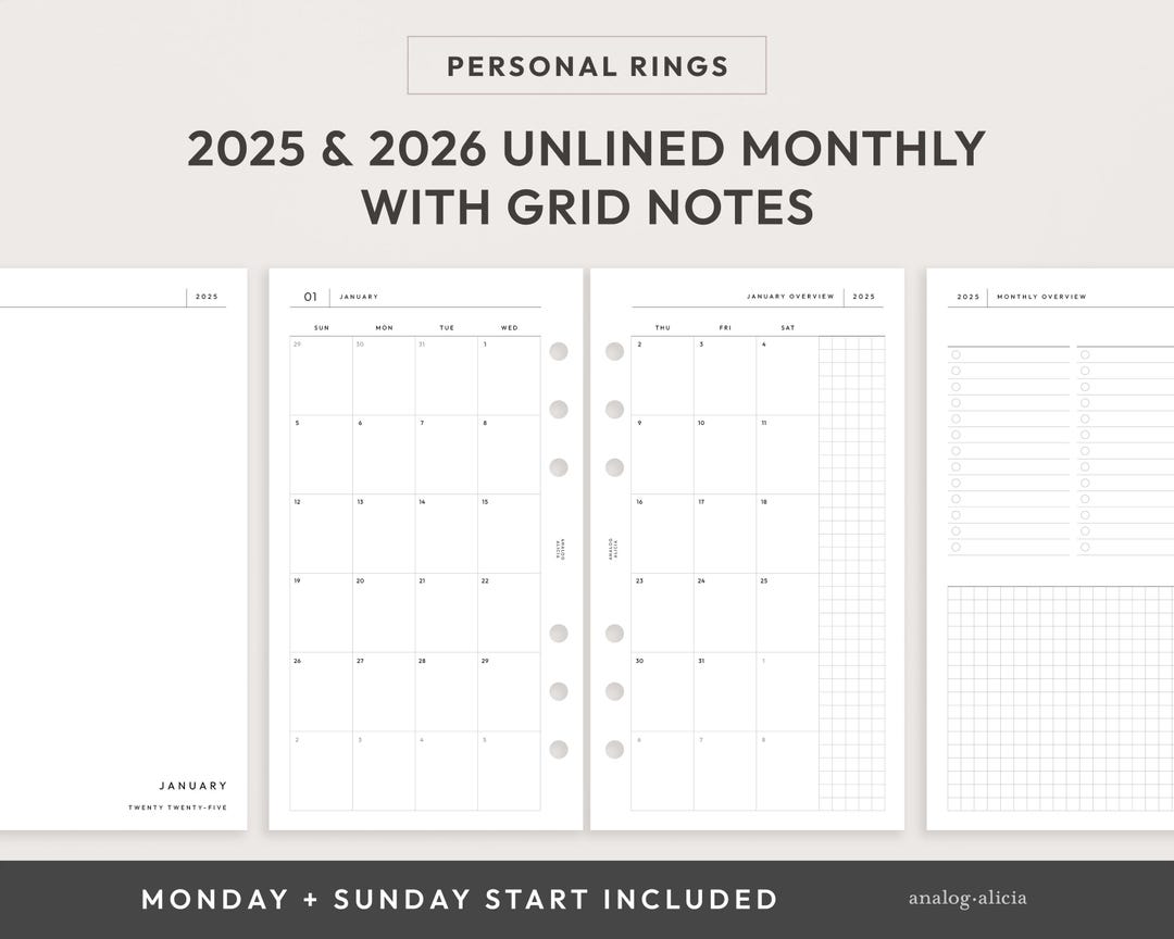 Personal Size 2025 & 2026 Dated Month on Two Pages Printable Planner ...