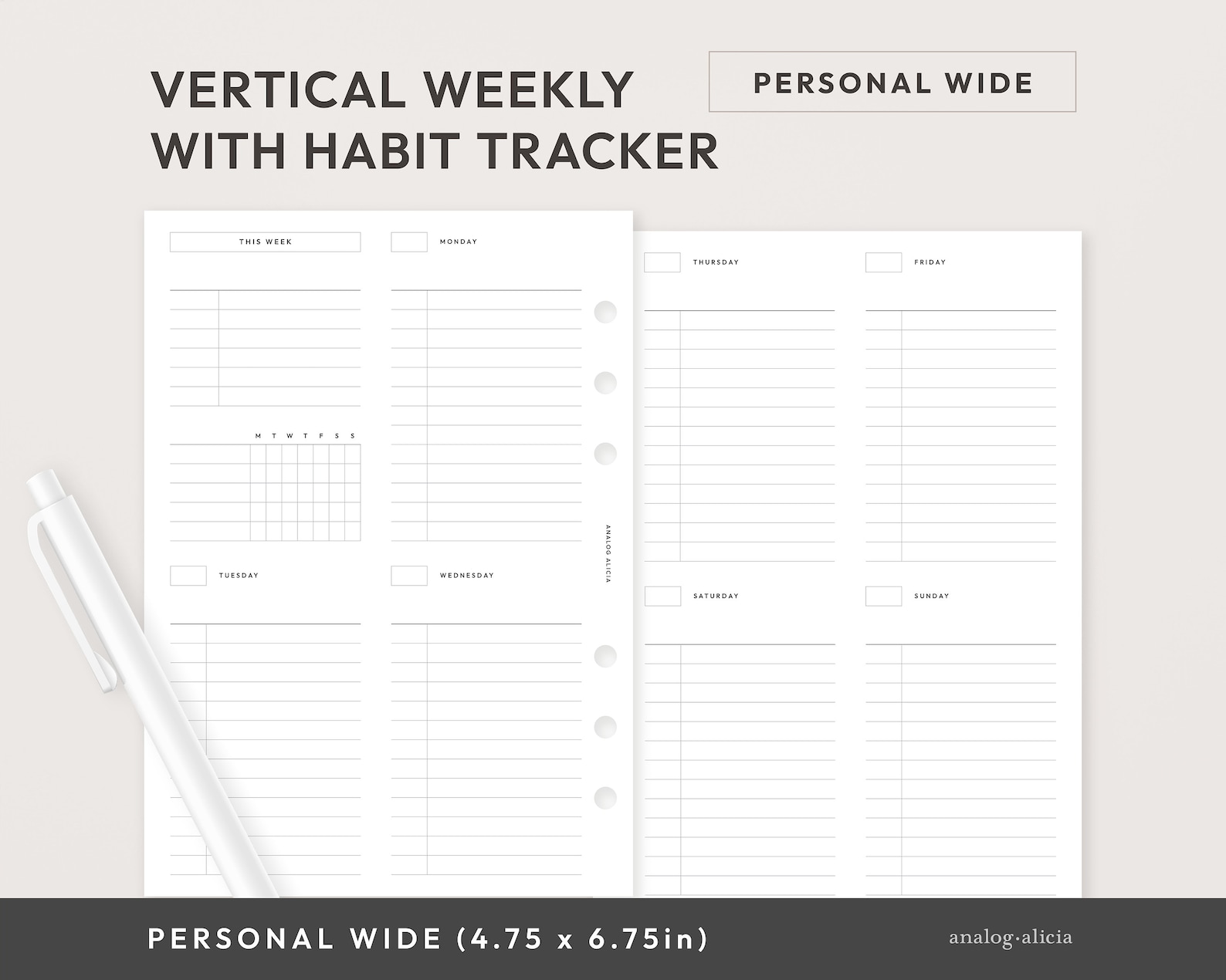 Personal Wide Week on 2 Pages Vertical List Style Weekly With Habit ...