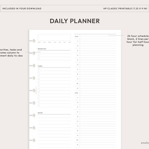 HP Classic 24 Hour Daily Printable Planner Insert | Hourly Time ...