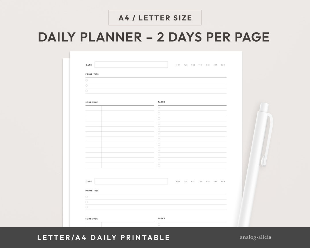 2 Days per Page Daily Printable With Schedule and Task List ...