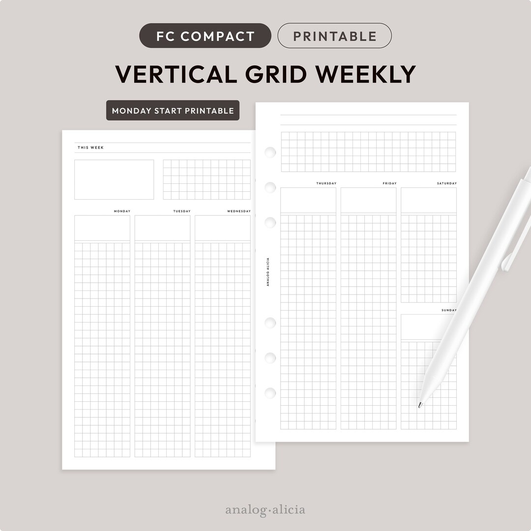 FCC Vertical Week on 2 Pages Grid Weekly Planner Printable | Printable ...