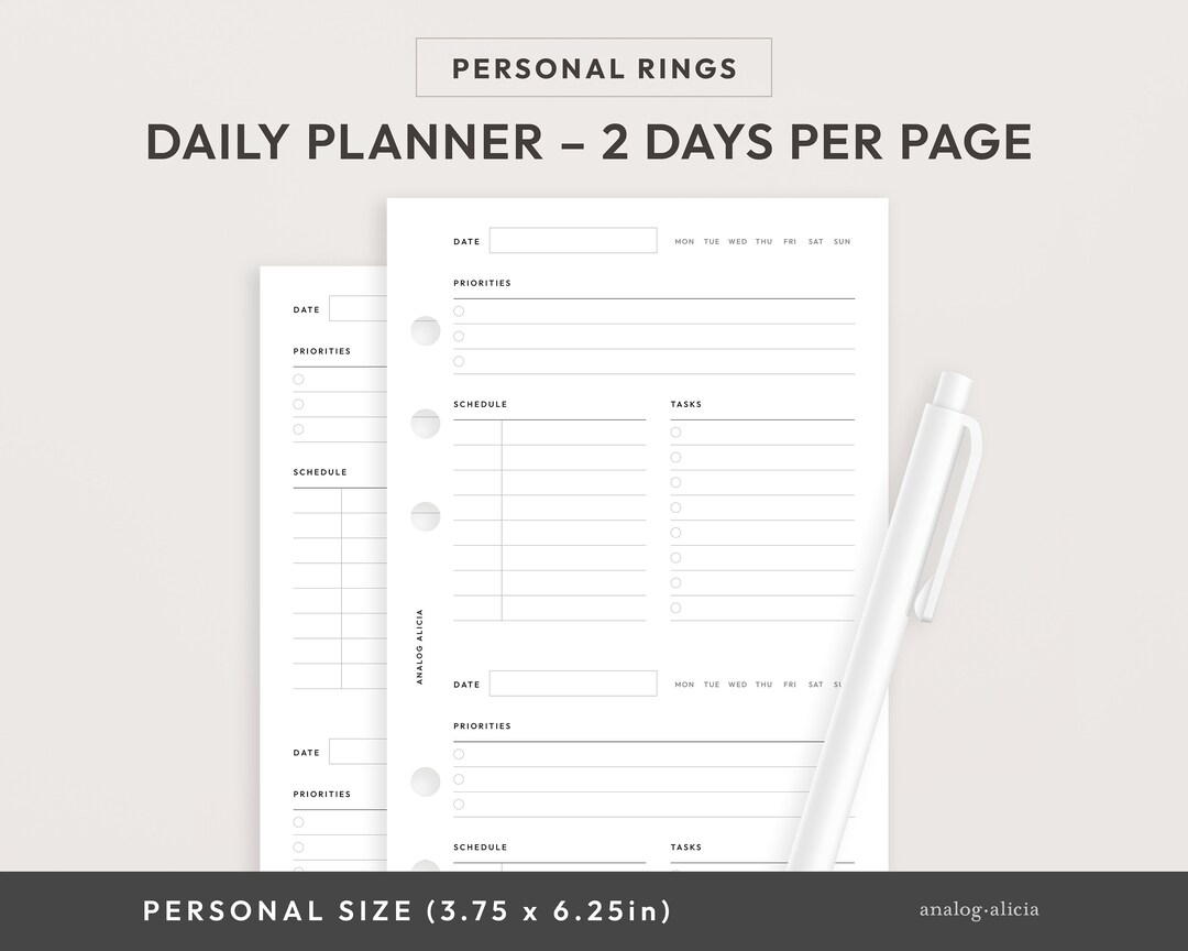 Personal 2 Days per Page Daily Printable With Schedule and Task List ...