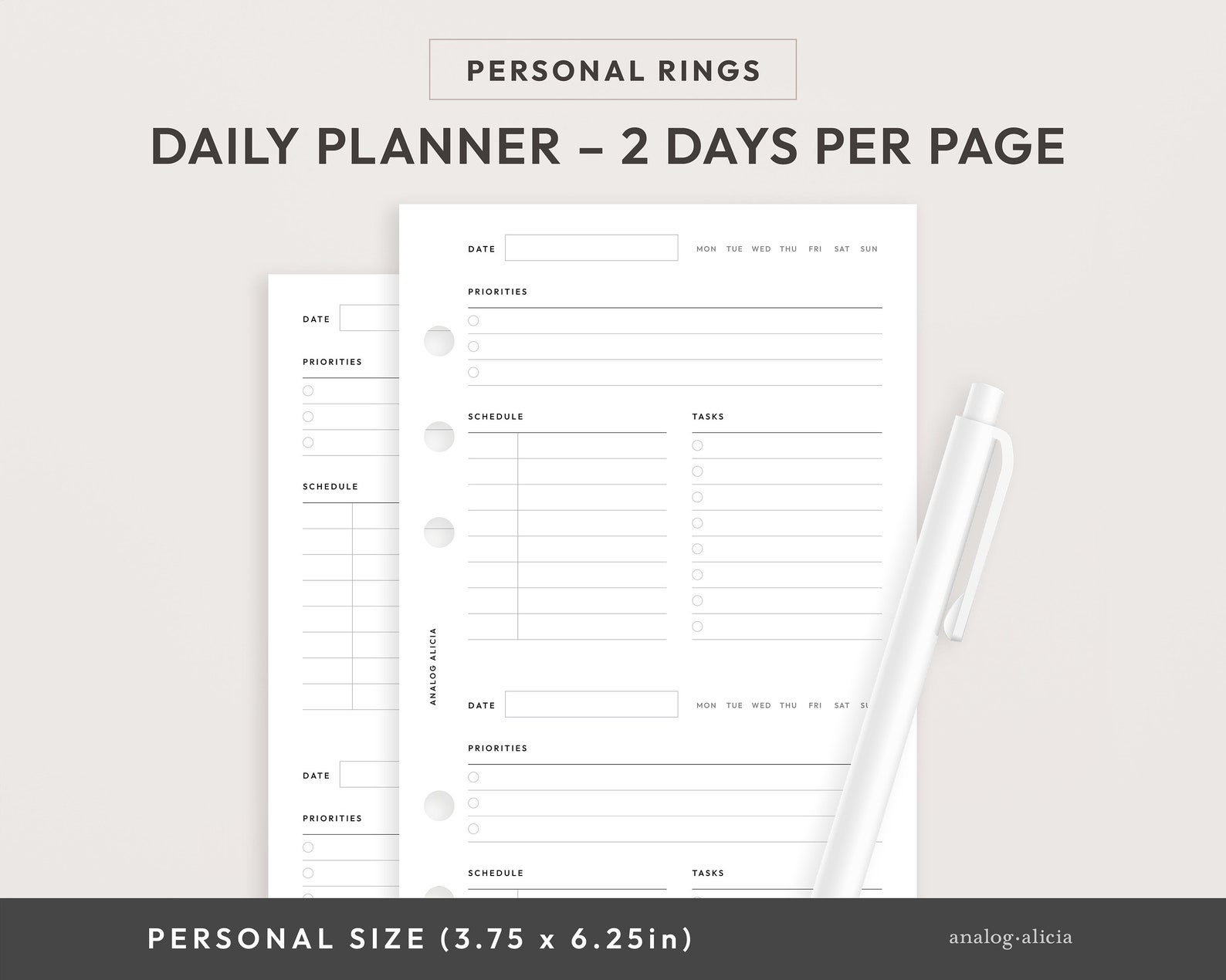 Personal 2 Days per Page Daily Printable With Schedule and Task List ...