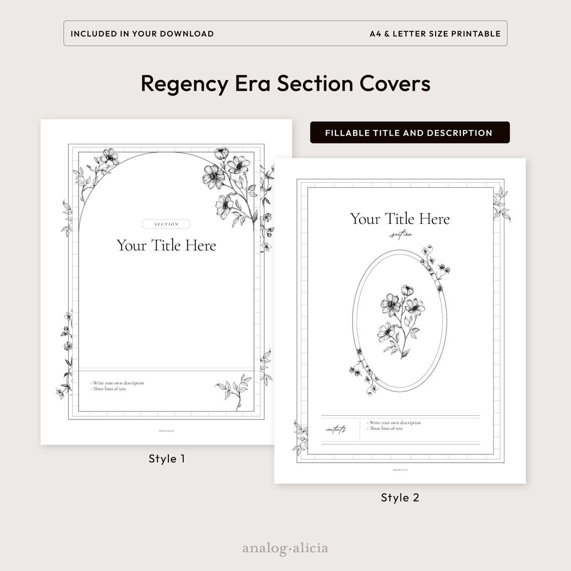 A4/letter Fillable Floral Section Covers and Editable Table of Contents ...