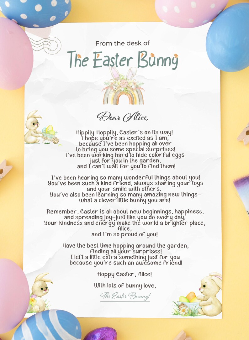 Personalized Easter Bunny Letter - Custom Easter Keepsake for Kids ...