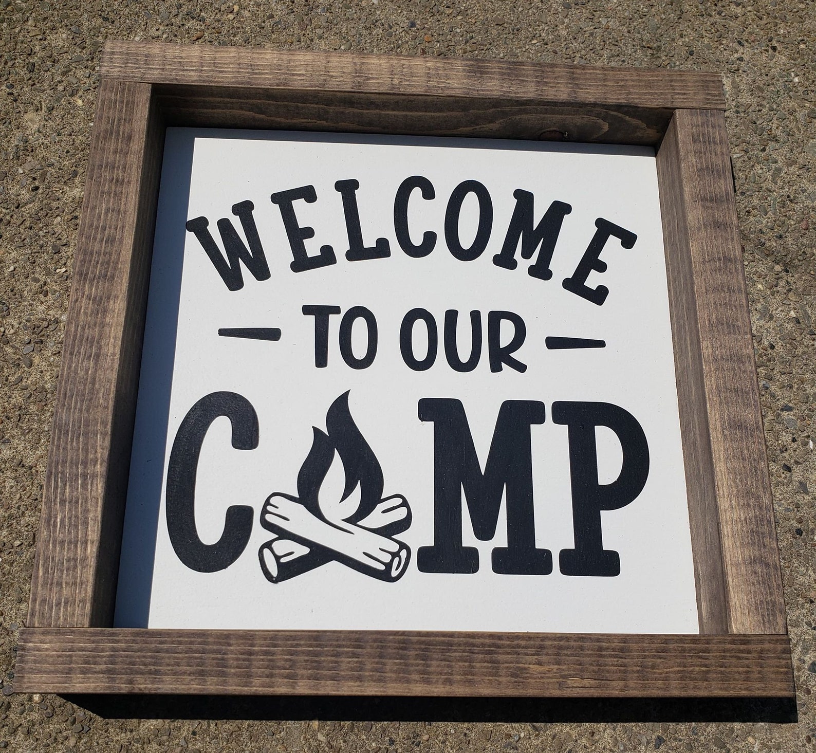 Welcome to our camp sign framed farmhouse style sign shelf | Etsy