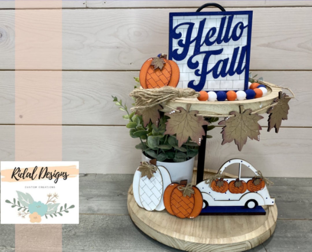 Hello Fall Tiered Tray, Farmhouse Style Tray, Seasonal Decor, Bundle or ...