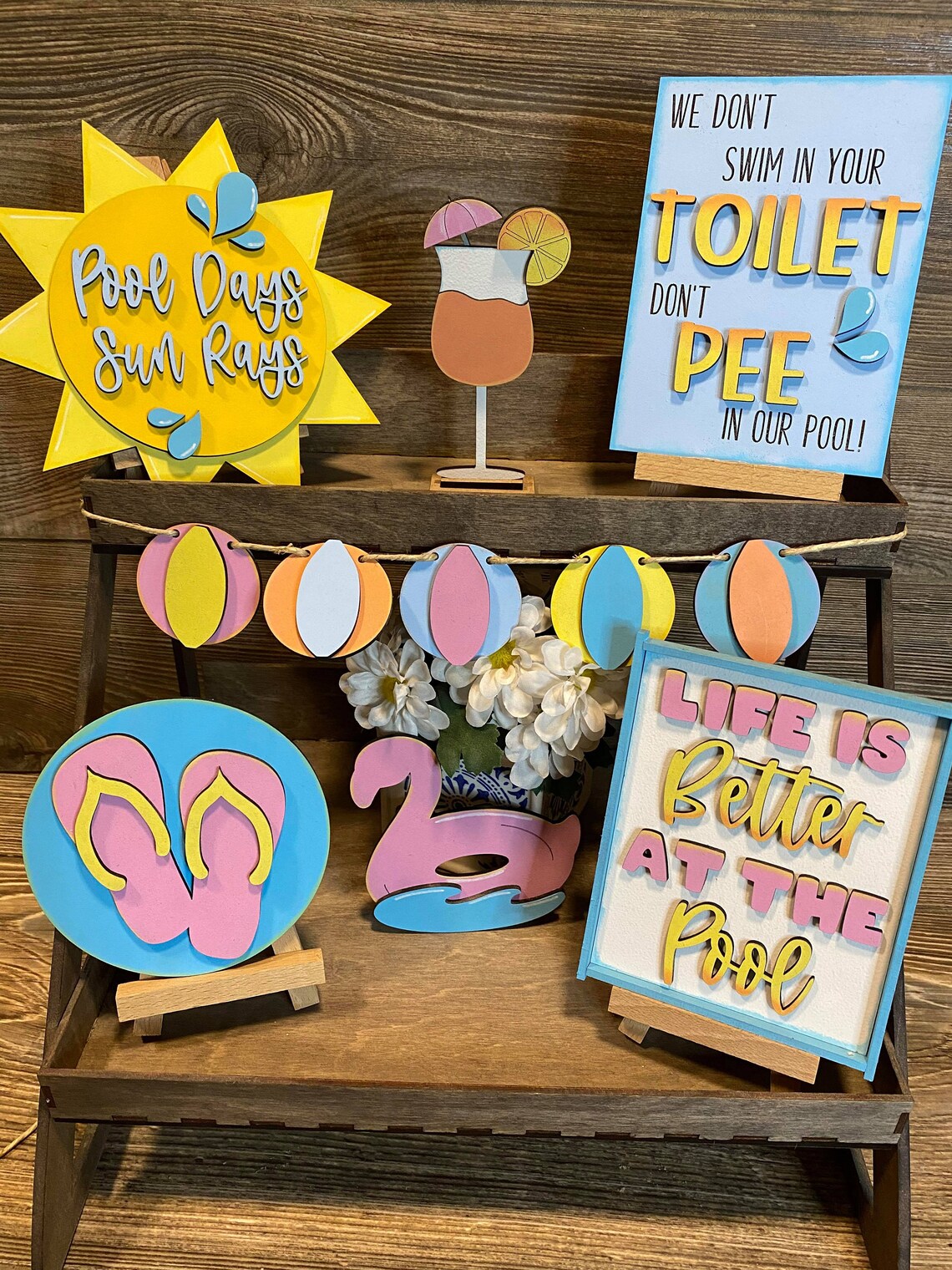 Summer Tiered Tray Set DIY Also Available Pool Decor - Etsy