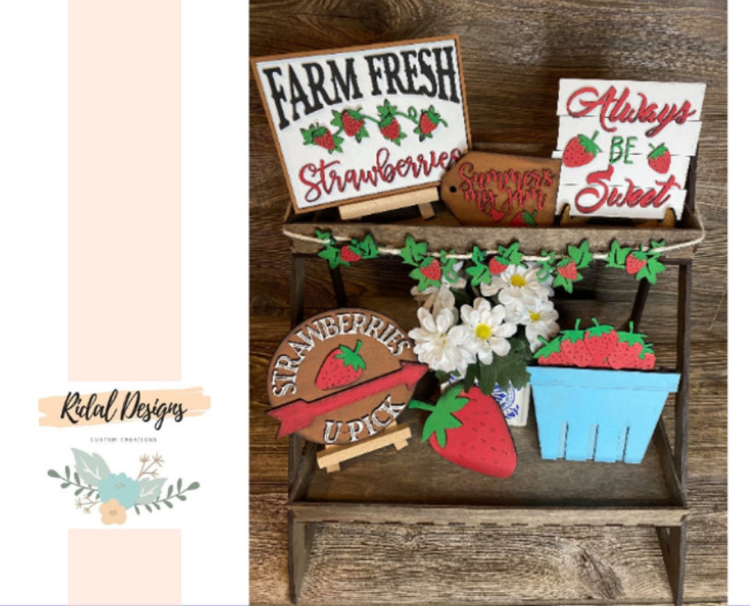 Strawberry Tiered Tray, Summer Decor, Everyday Tiered Tray Decor - Etsy