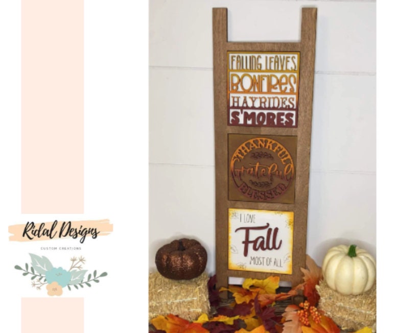 Full Size Fall Leaning Ladder Interchangeable Sign Farmhouse - Etsy