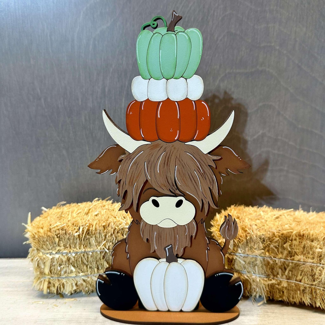 Fall Pumpkin Highland Cow, Tiered Tray Decor - Etsy