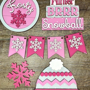 Pink Winter Tiered Tray, Seasonal Decor, Bundle or Individual Available ...