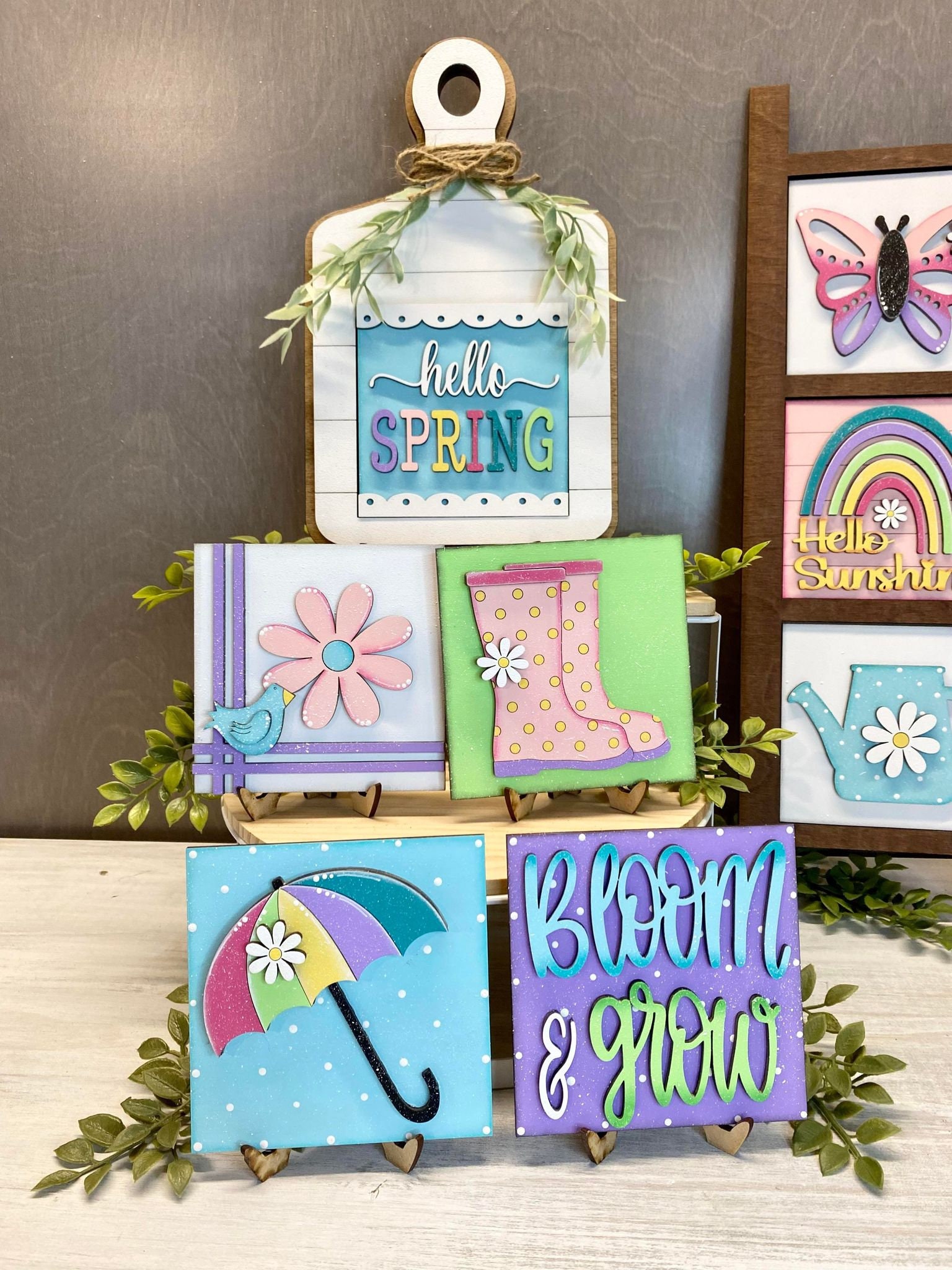 Full Size Spring Ladder Inserts, Seasonal Decor, Interchangeable Signs ...