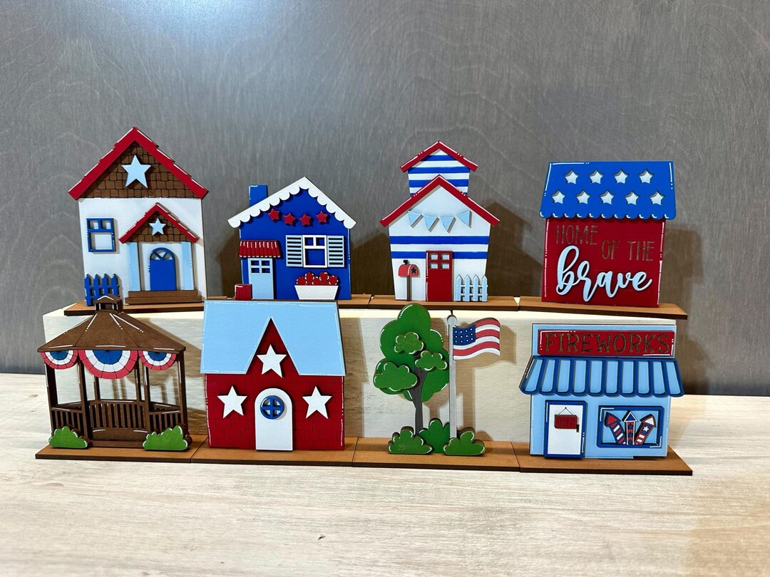 Fourth of July Patriotic Village, Custom Houses, Seasonal Decor, Bundle ...