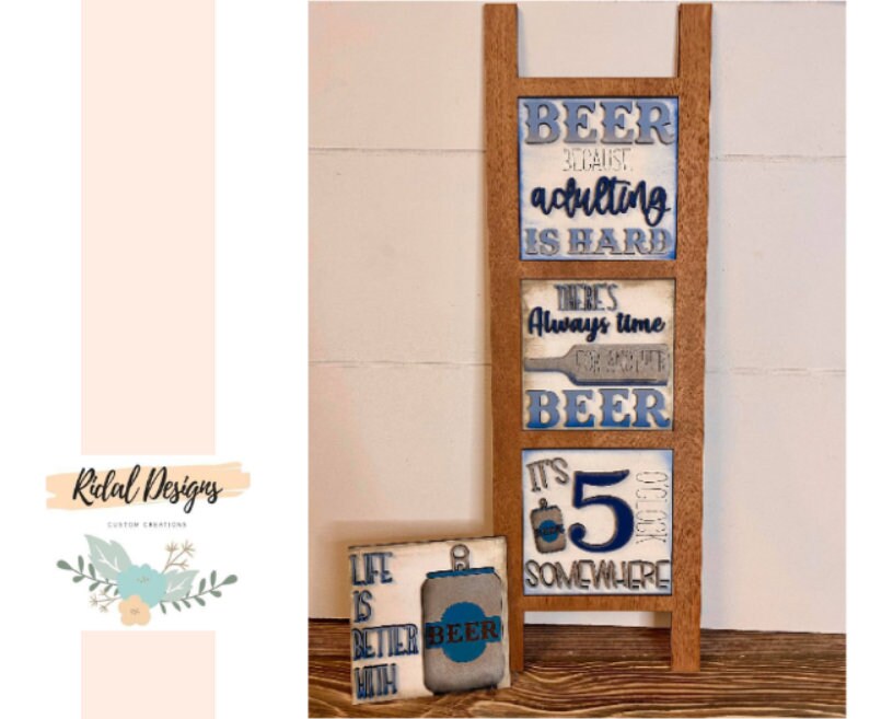 Full Size Beer Wood Sign, Leaning Ladder, Handmade 3d Signs, Farmhouse ...