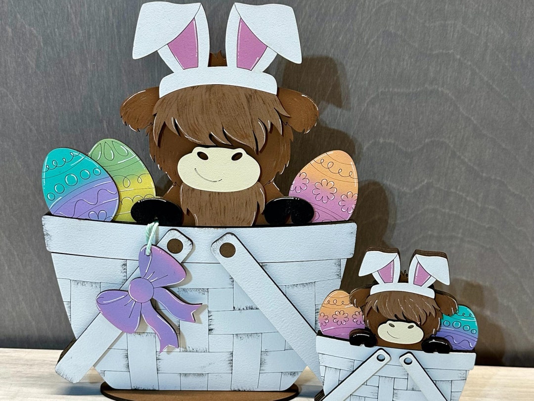 Easter Highland Cow FULL AND MINI Interchangeable Basket, Spring Decor ...