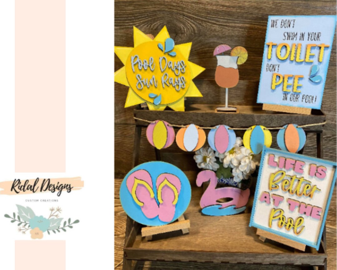 Summer Tiered Tray Set, DIY Also Available, Pool Decor - Etsy
