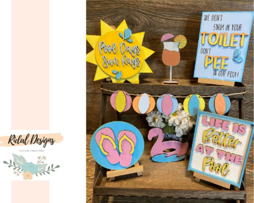 Summer Tiered Tray Set, DIY Also Available, Pool Decor - Etsy
