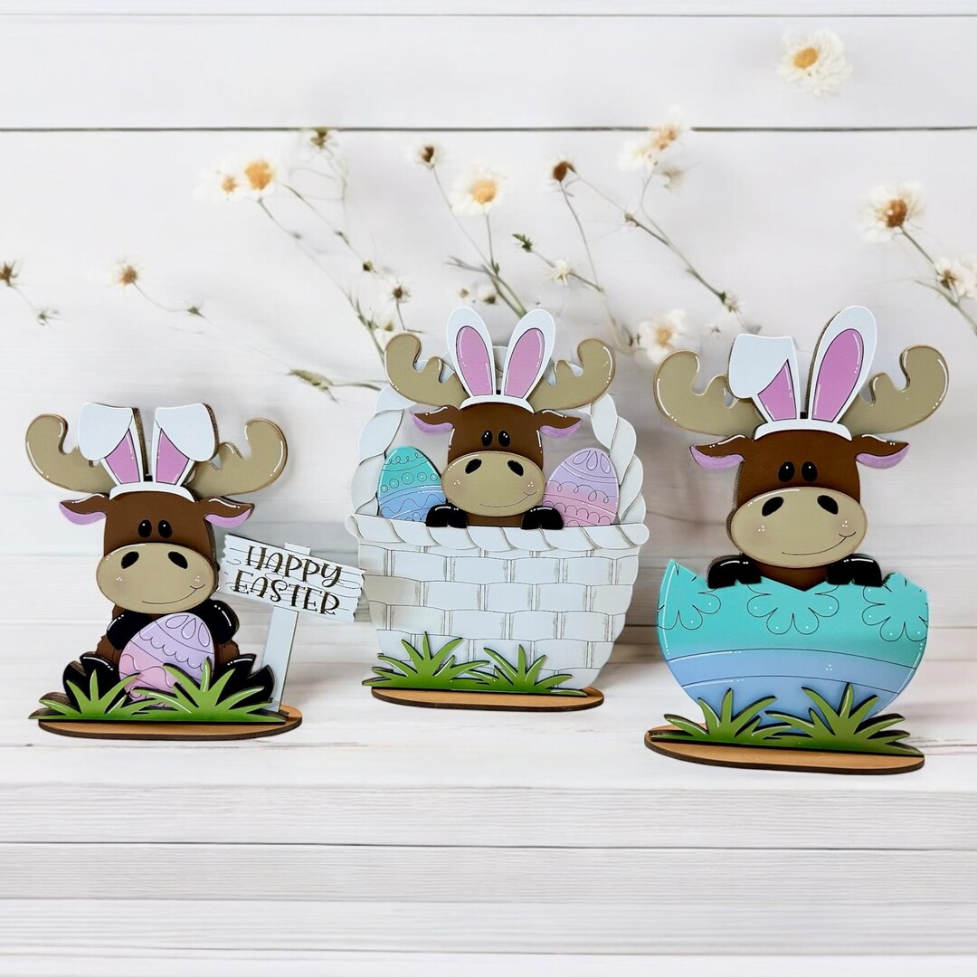 Standing Moose Easter Decor, Spring and Easter Decor, Tiered Tray Decor ...