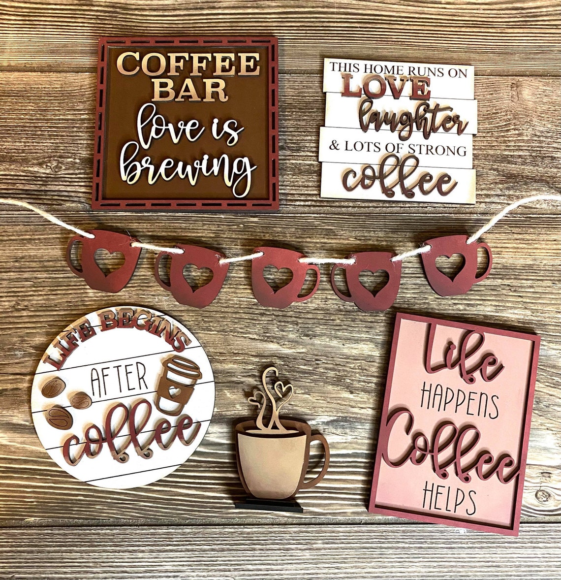 Coffee bar tiered tray decor coffee signs mini wood decor | Etsy