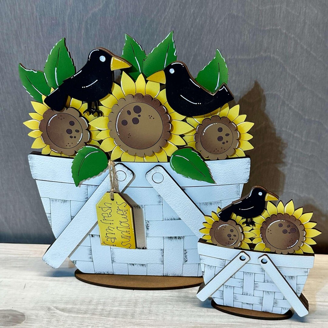 Sunflower With Crows FULL AND MINI Interchangeable Basket, Fall Decor ...