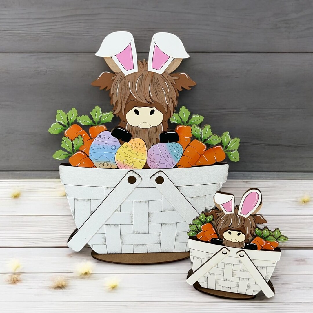 Easter Highland Cow FULL AND MINI Interchangeable Basket, Spring Decor ...