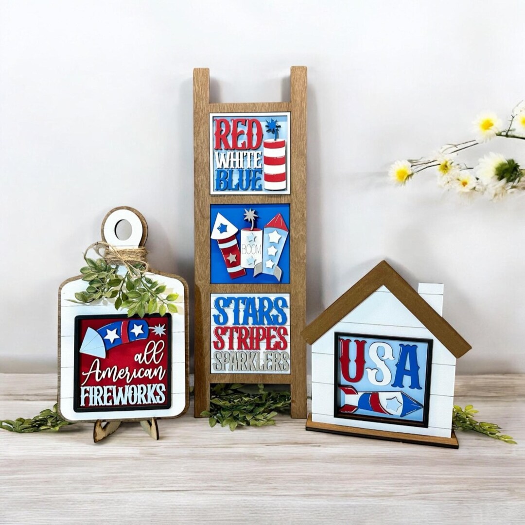 Full Size Fourth of July Ladder Inserts, Seasonal Decor ...