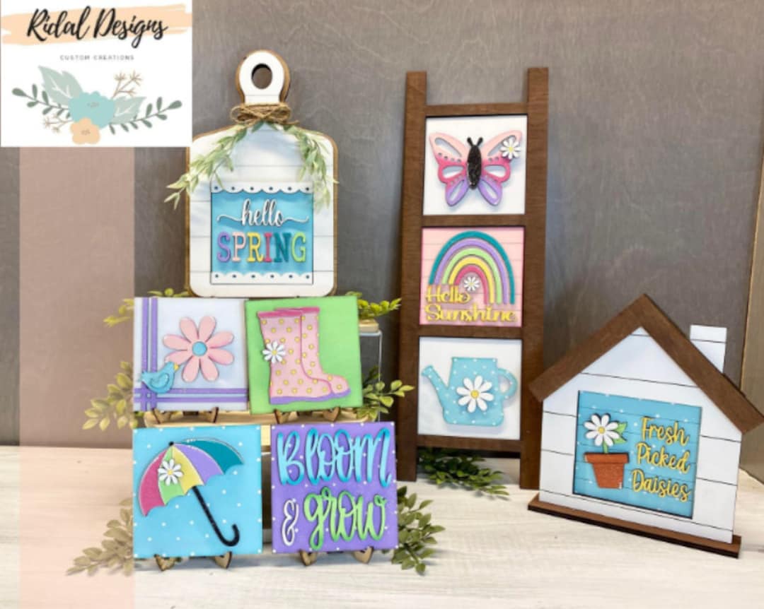 Full Size Spring Ladder Inserts, Seasonal Decor, Interchangeable Signs ...