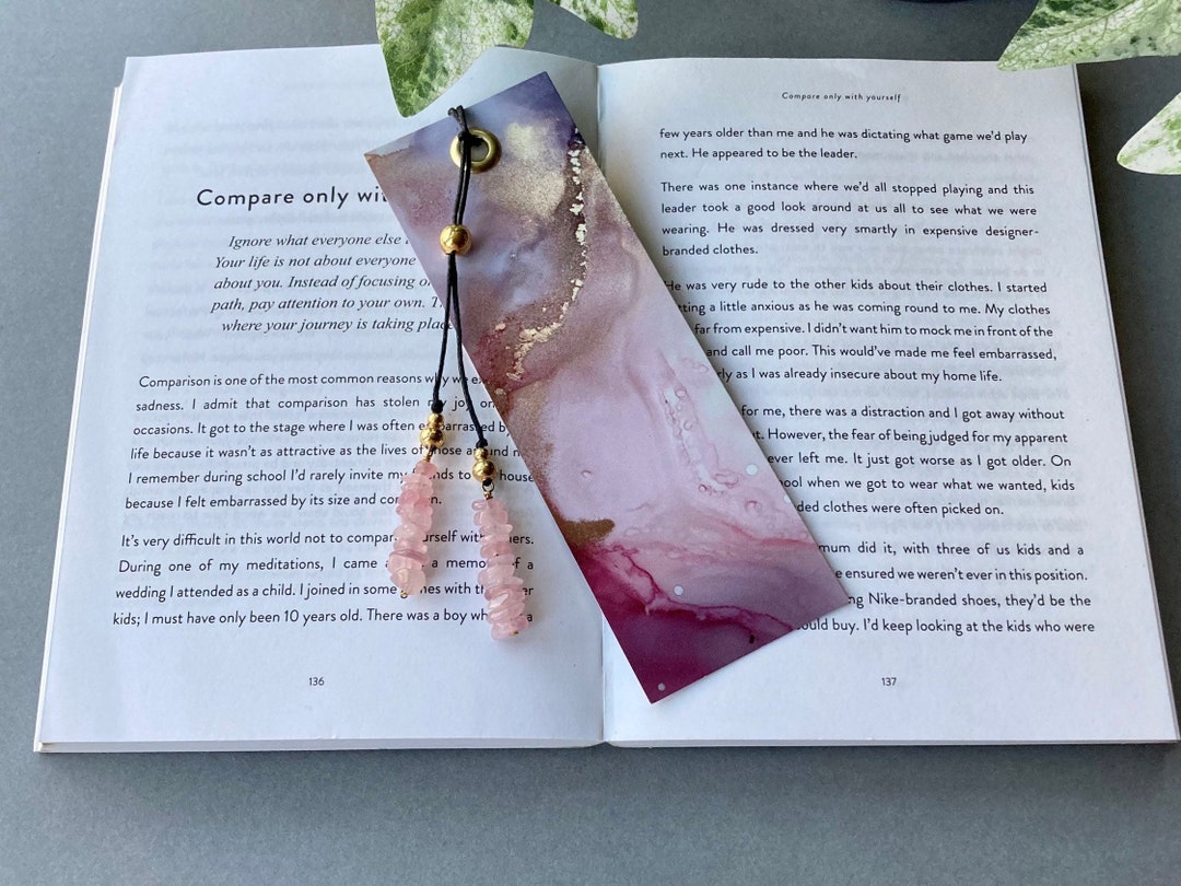 Bookmark With Crystals, Pink/purple Crystals, Alcohol Ink Art Bookmark ...