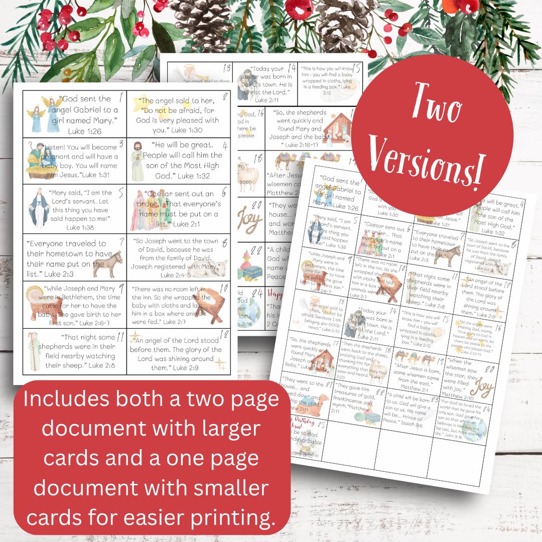 Kids Christmas Story Advent Calendar Cards: Printable Nativity Verse ...