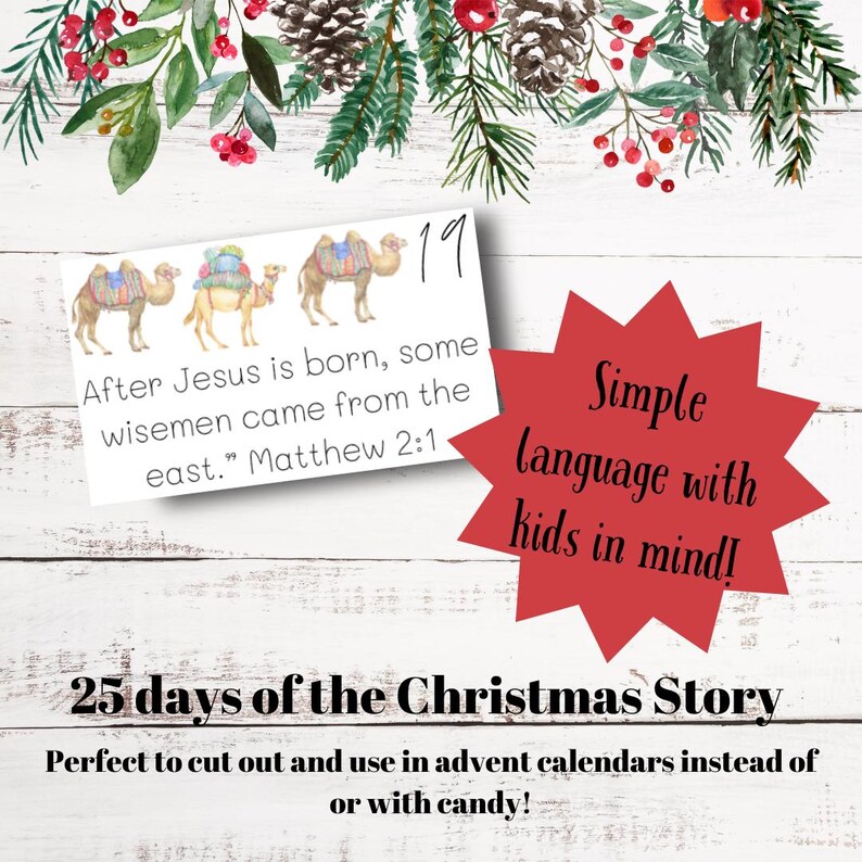Kids Christmas Story Advent Calendar Cards: Printable Nativity Verse ...