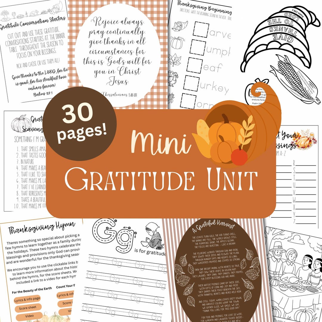 Thanksgiving Gratitude Activity Pack, Homeschool Unit Study Printable ...
