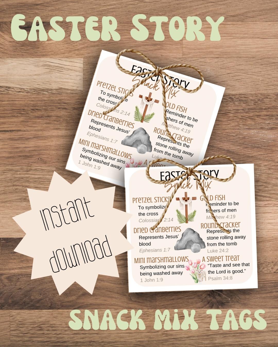 Easter Story Snack Mix Tags, Easter Trail Mix, Holiday Tags, Treat ...