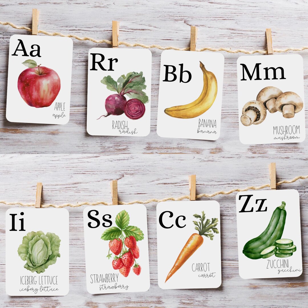 Printable Fruit and Vegetable ABC Flash Cards: Preschool Learning ...