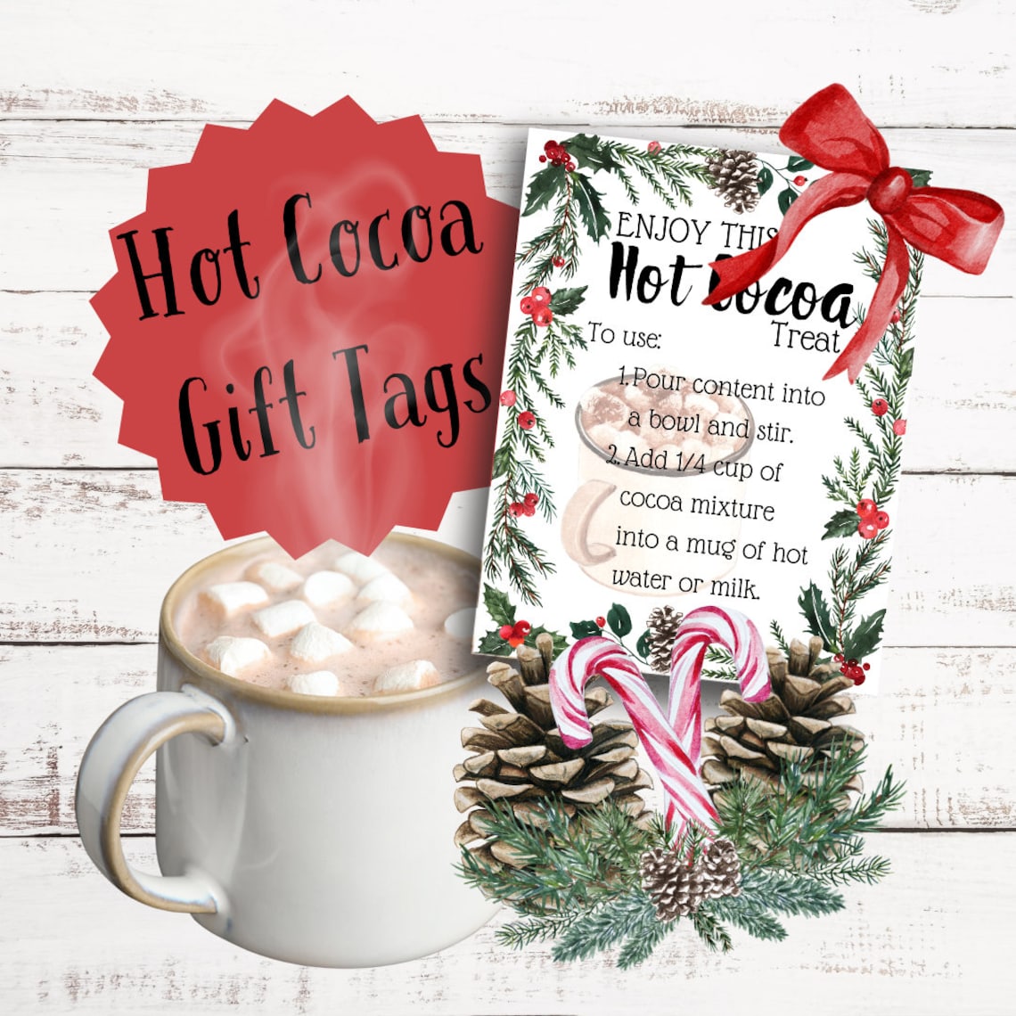 Hot Cocoa Gift Tags, Gift Tag Printable, Homemade Hot Cocoa Gift Tags ...