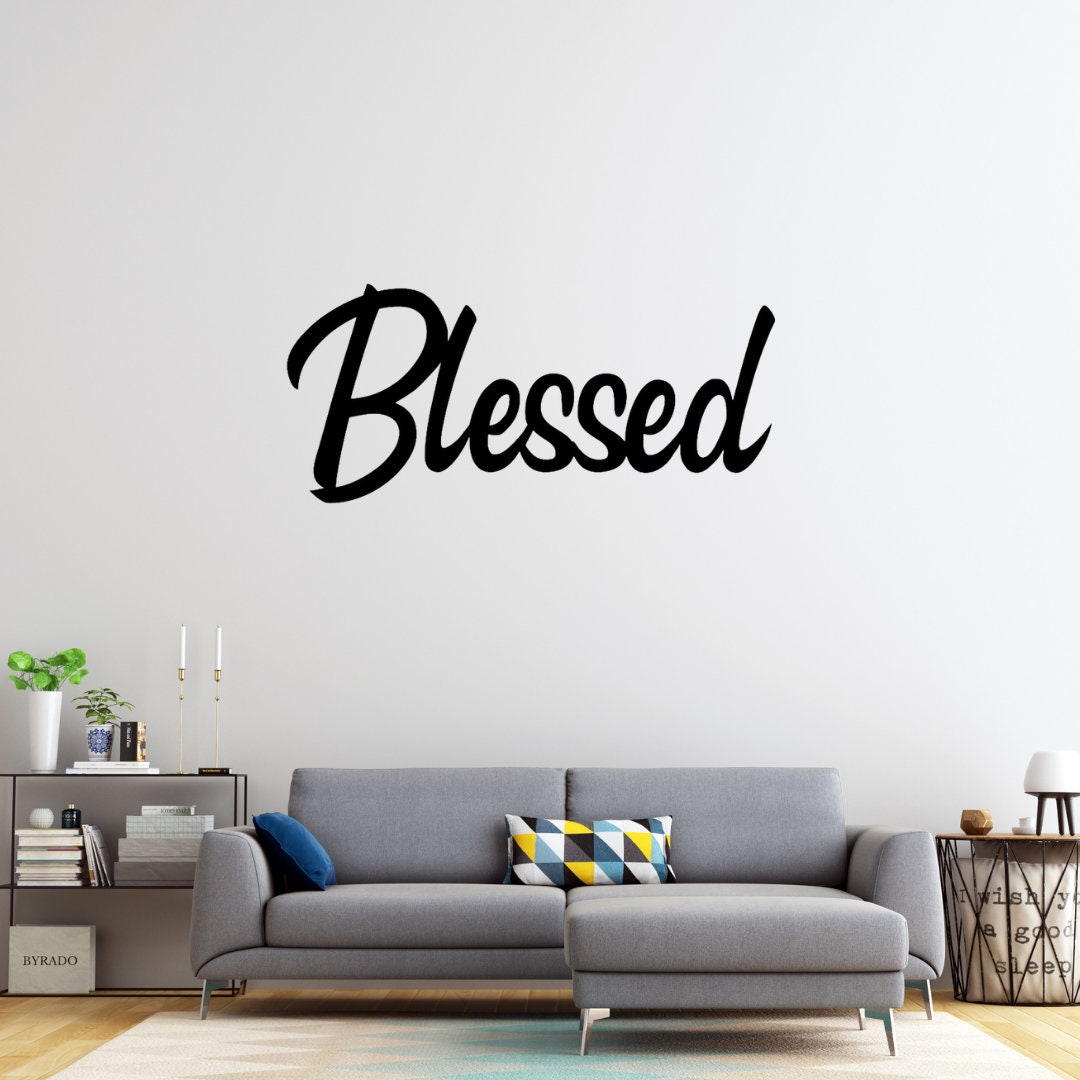 Blessed Metal Sign, Farmhouse Wall Decor, Blessed Word Art ...