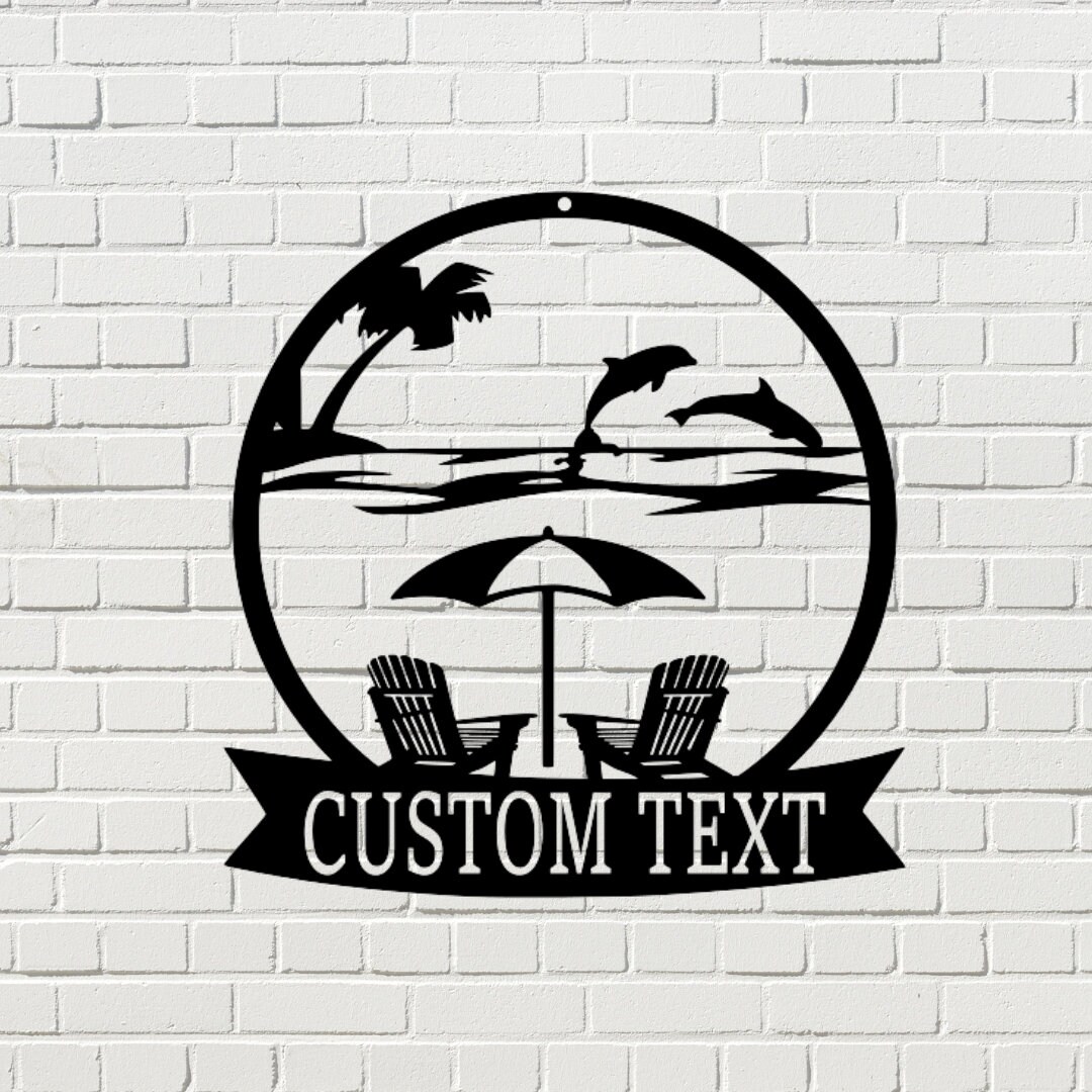 Personalized Beach Sign, Custom Metal Sign, Tropical Metal Art, Black ...