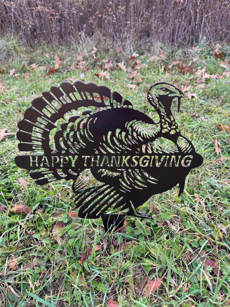 Custom Metal Turkey Garden Stake | Thanksgiving Decor | Rustic Outdoor ...