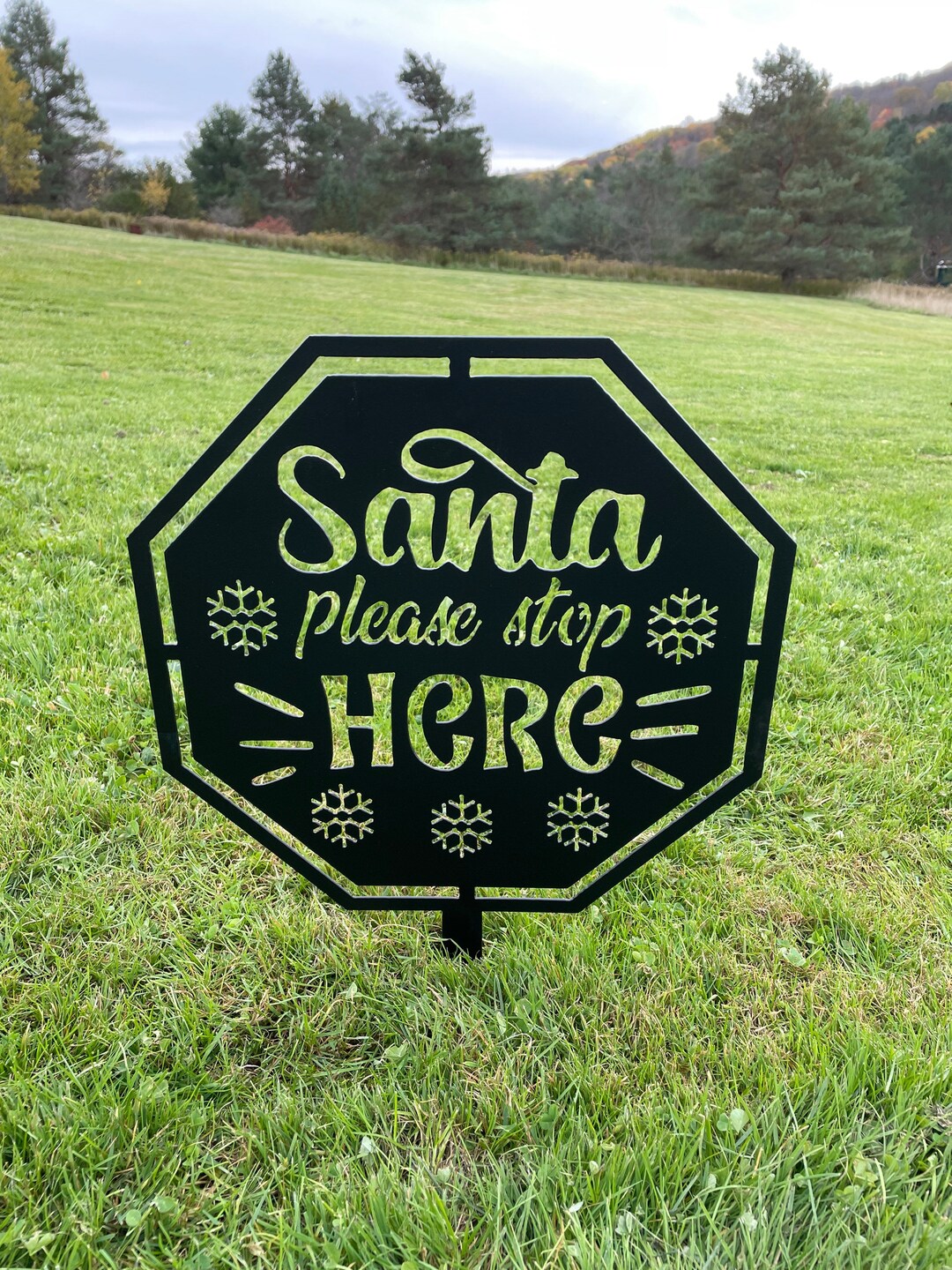 Santa Stop Here Metal Yard Stake, Metal Santa Outdoor Decoration, Metal ...