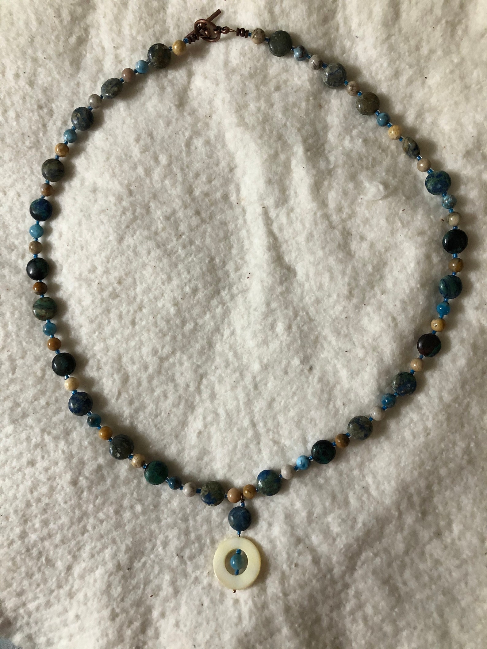 22 Inch Long Necklace of Ocean Colored Semi-precious Stones, With a ...