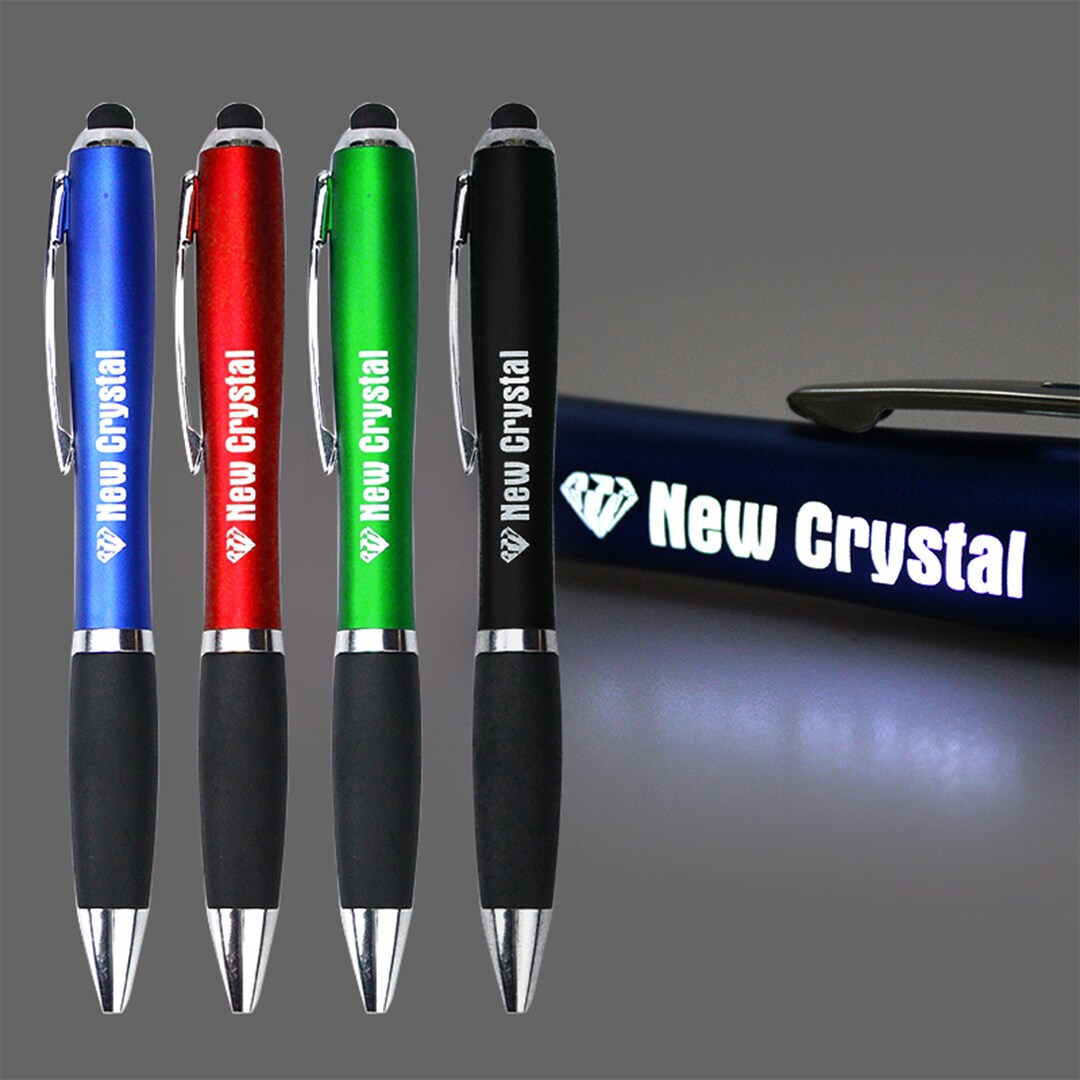 Custom 3 in 1 , Engraved Stylus LED Light up Business Pens Bulk, Stylus ...