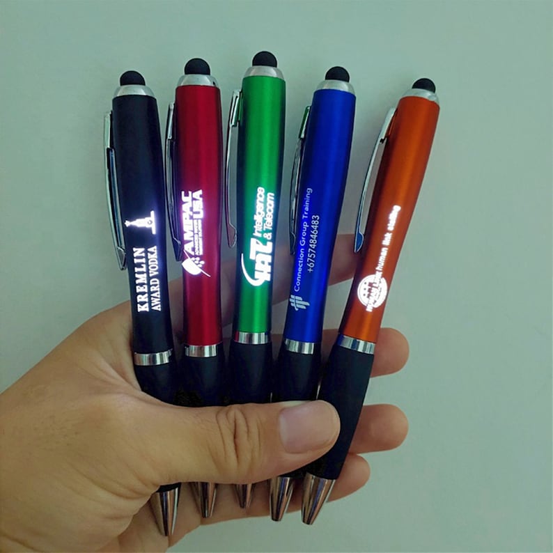 Custom 3 in 1 Engraved Stylus LED Light up Business Pens - Etsy