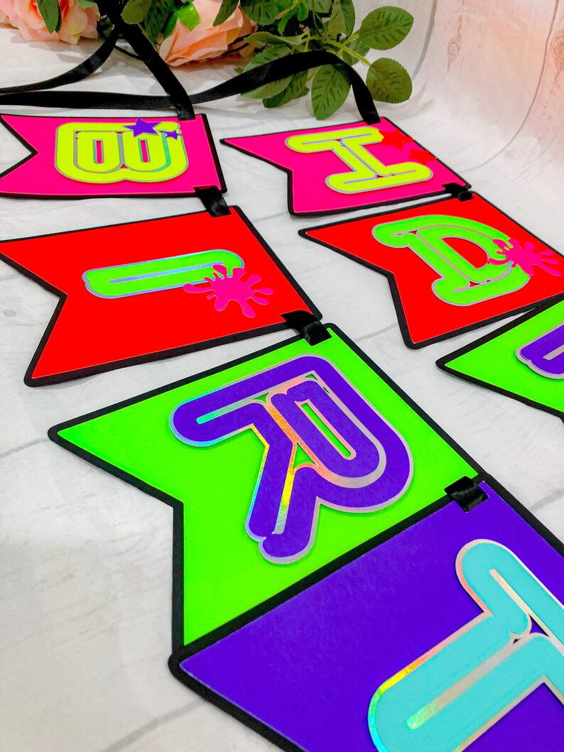 Neon Theme Birthday Banner Personalized Birthday Banner - Etsy