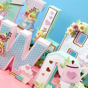 Tea Party Theme 3D Letters | Teapot Party Theme | Floral Pink Gold ...