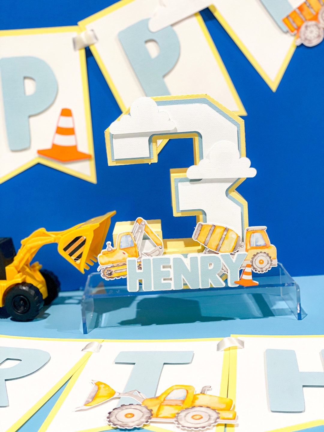 Pastel Construction 3D Letter or Number With Name Digger Party Theme ...