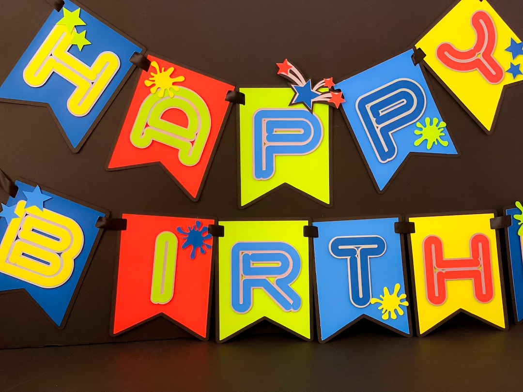 Neon Theme Birthday Banner | Personalized Birthday Banner | Neon Theme ...