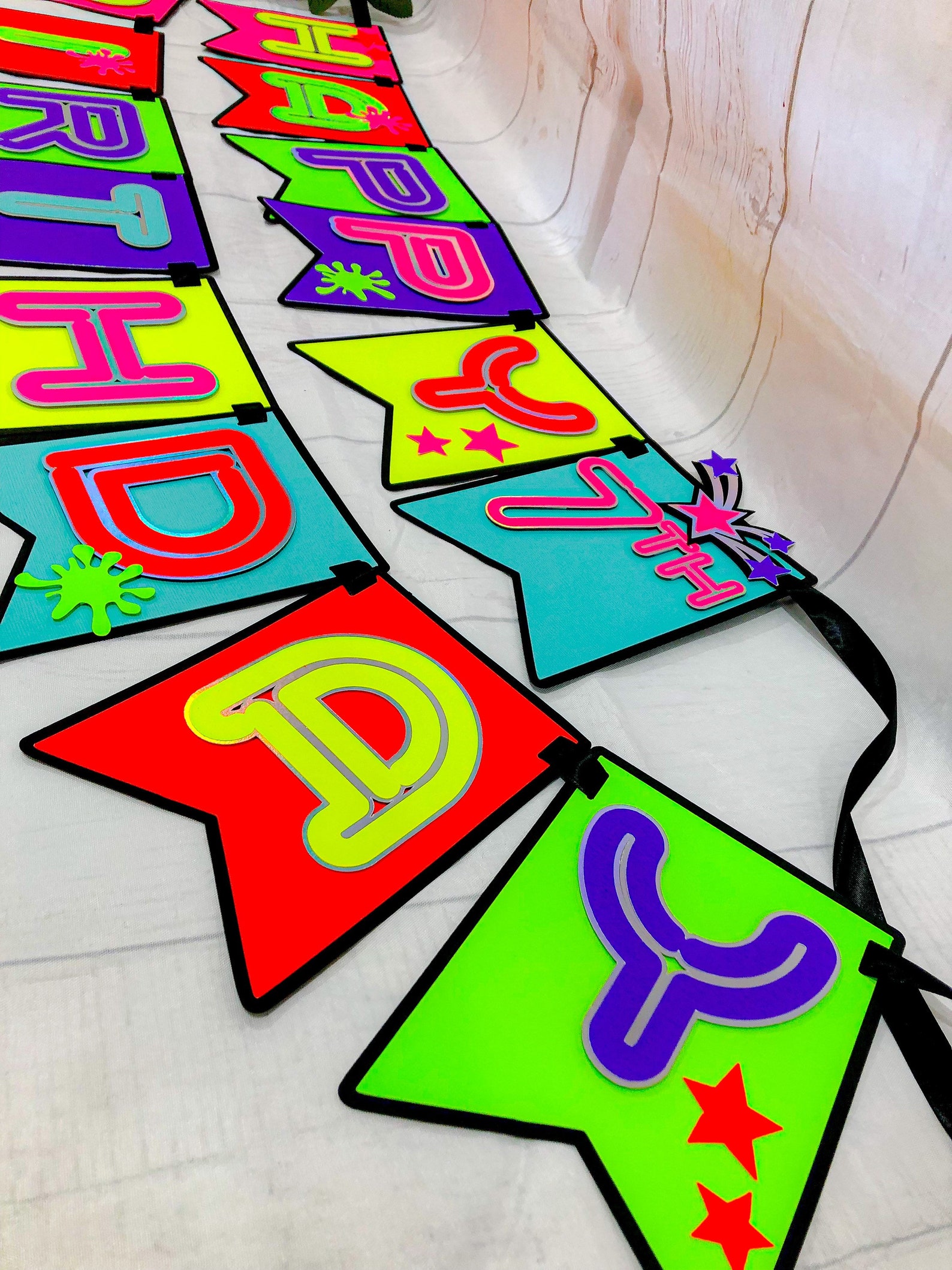 Neon Theme Birthday Banner Personalized Birthday Banner - Etsy